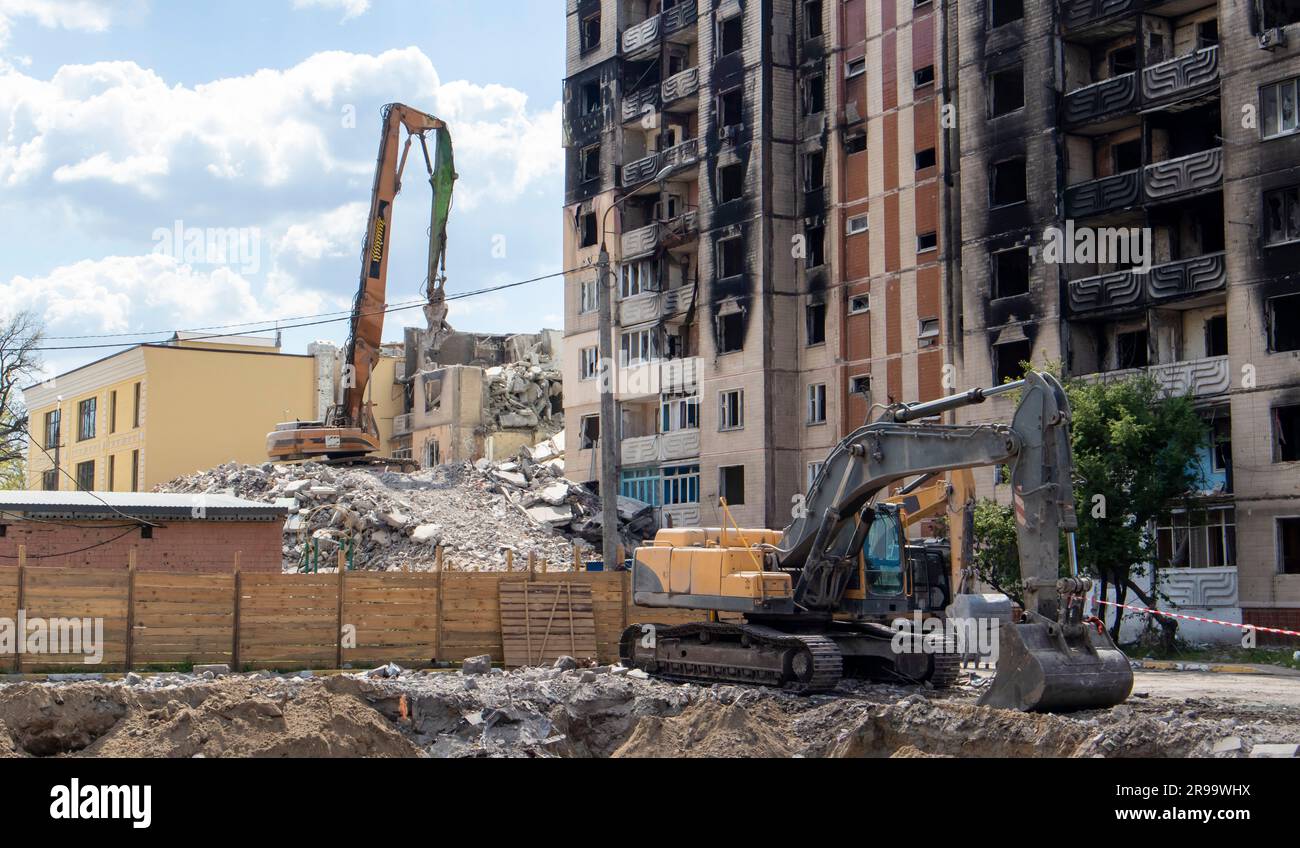 Demolition of a high-rise building. The collapse of a residential ...