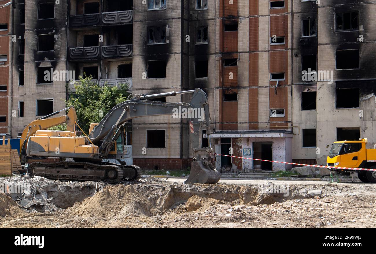 The process of demolition of the old dismantling of the building. The ...