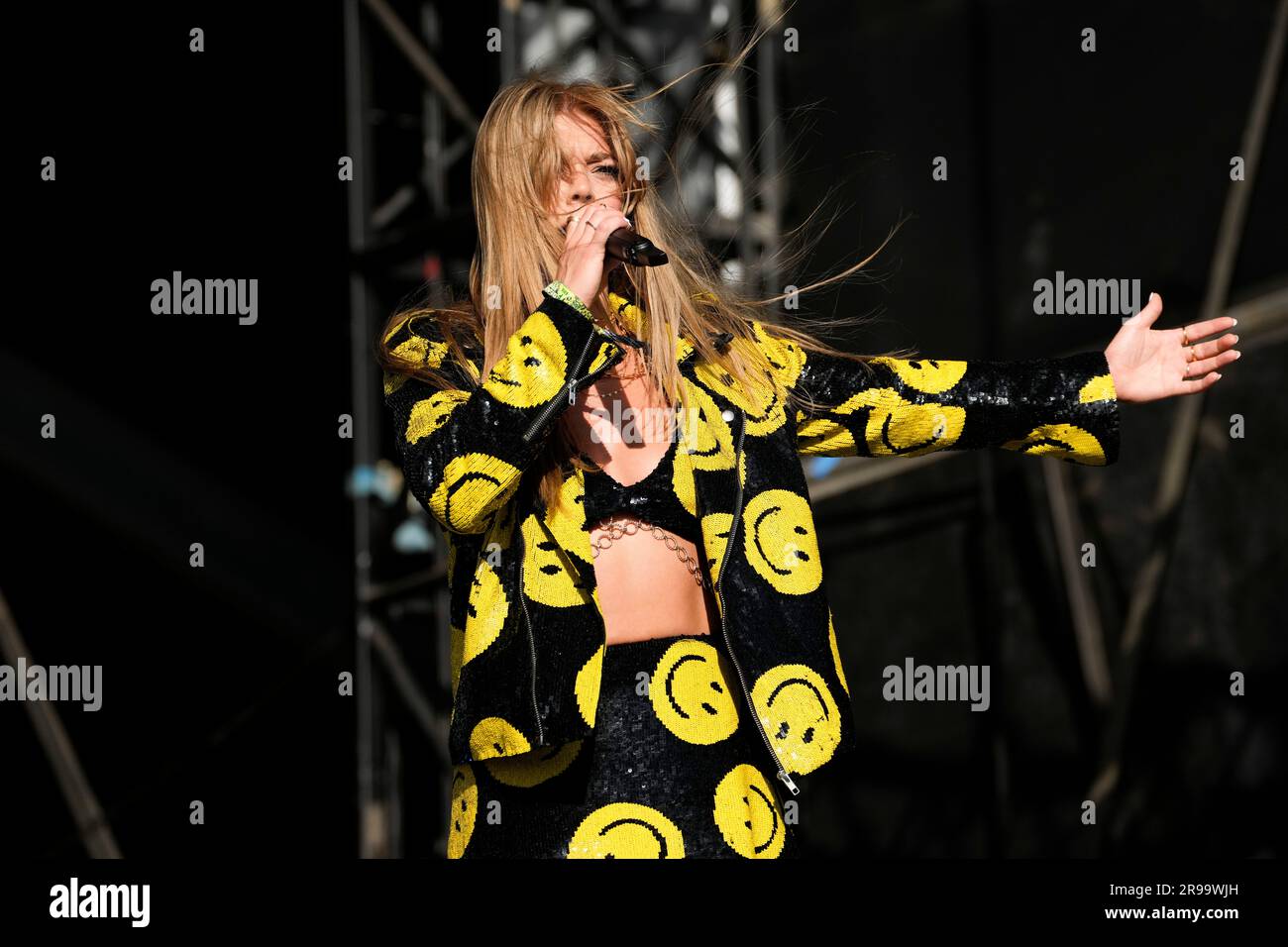 Becky Hill performs during the Glastonbury Festival in Worthy Farm ...