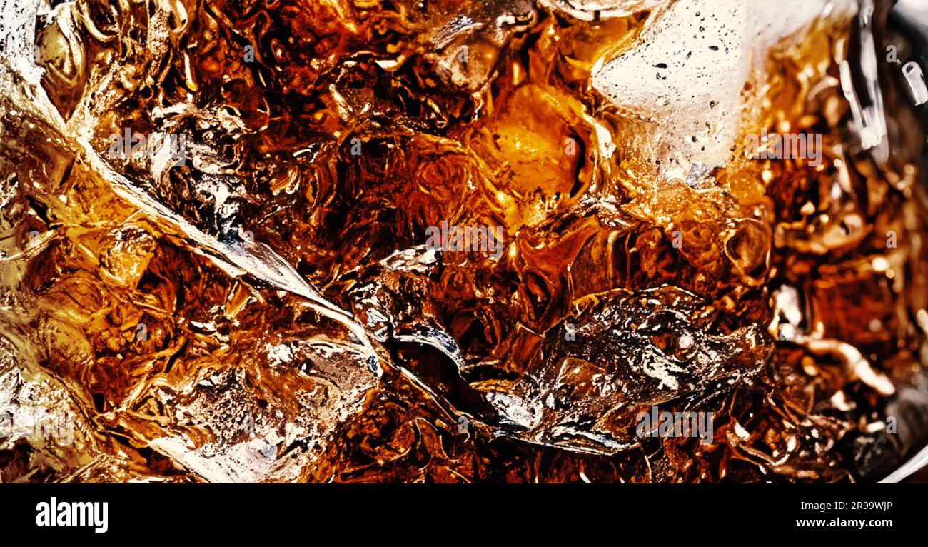 Cola with Ice. Close up of the ice cubes in cola water. Texture of ...