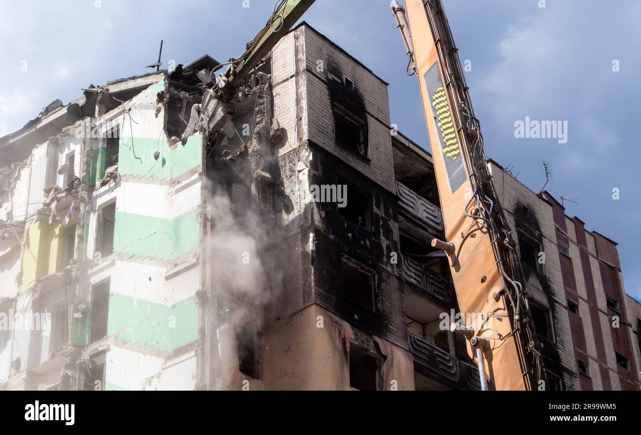 Demolition of a high-rise building. The collapse of a residential ...