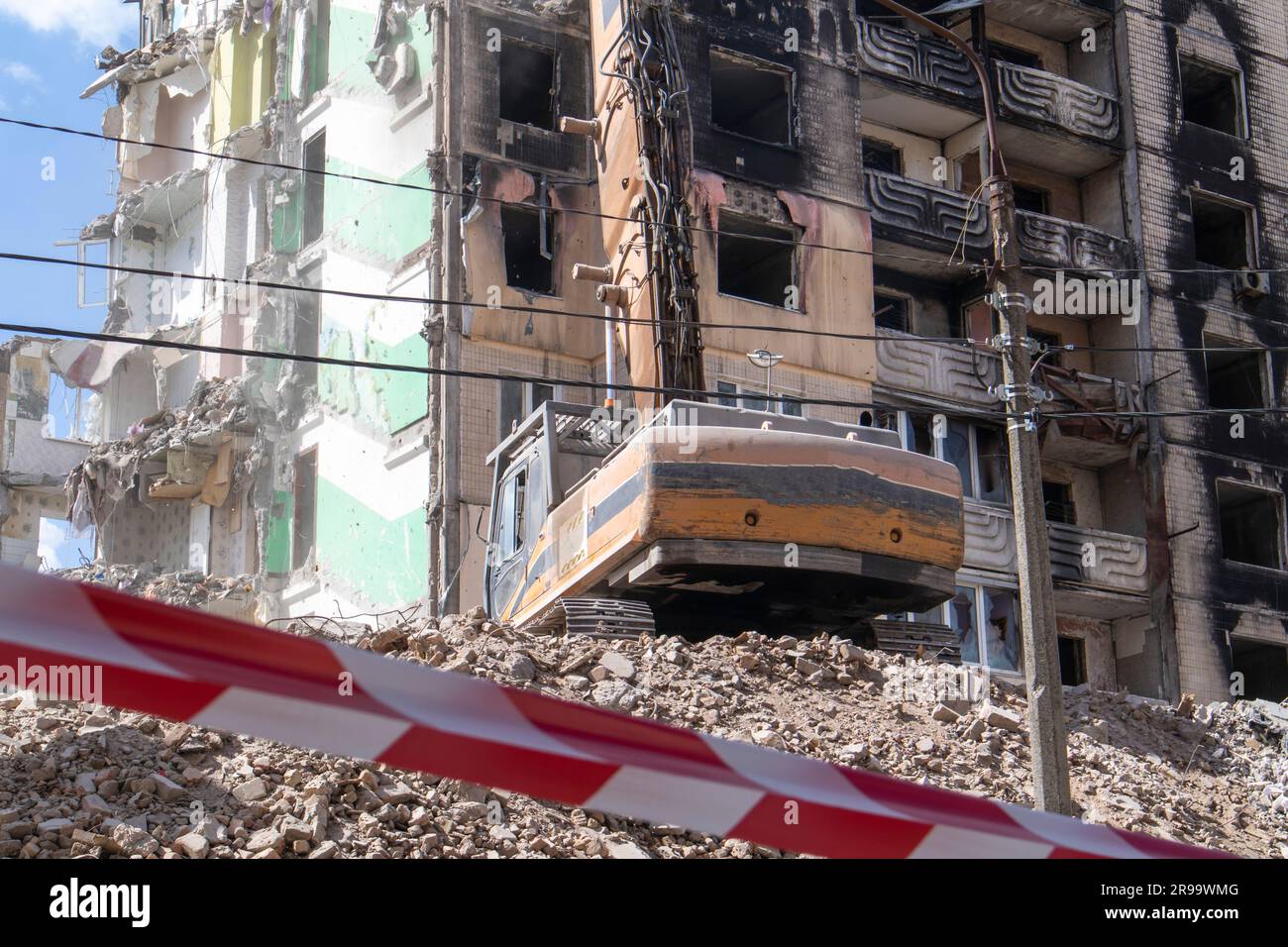 Demolition of a high-rise building. The collapse of a residential ...