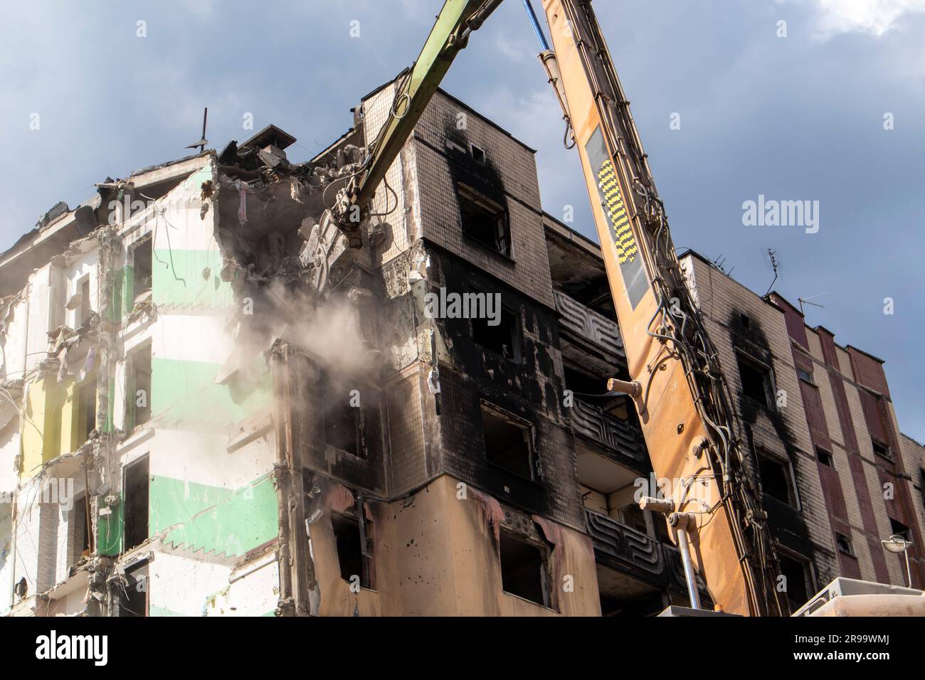 Demolition of a high-rise building. The collapse of a residential ...