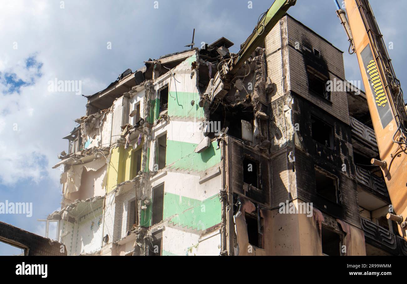 Demolition of a high-rise building. The collapse of a residential ...