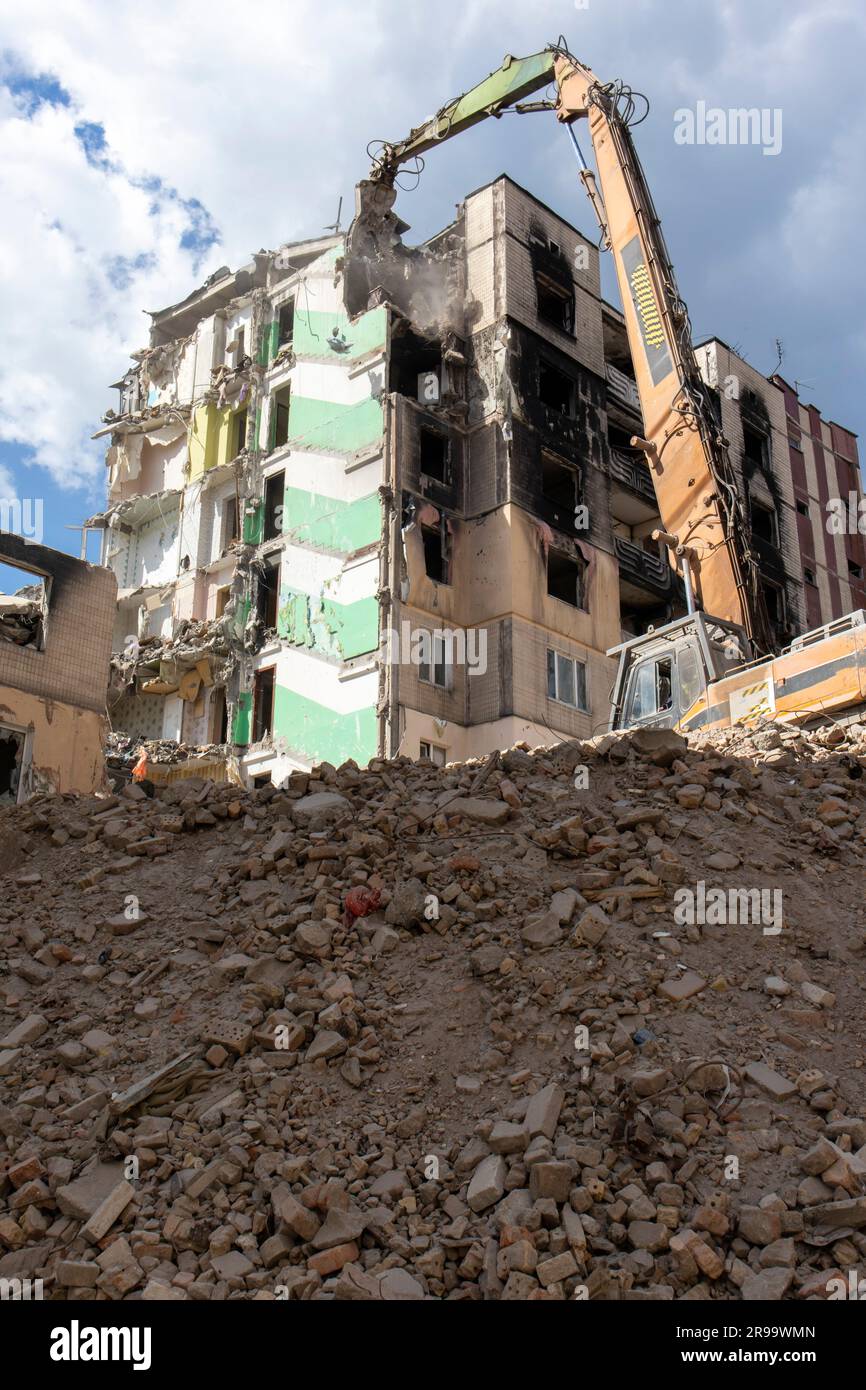 The process of demolition of the old dismantling of the building. The ...