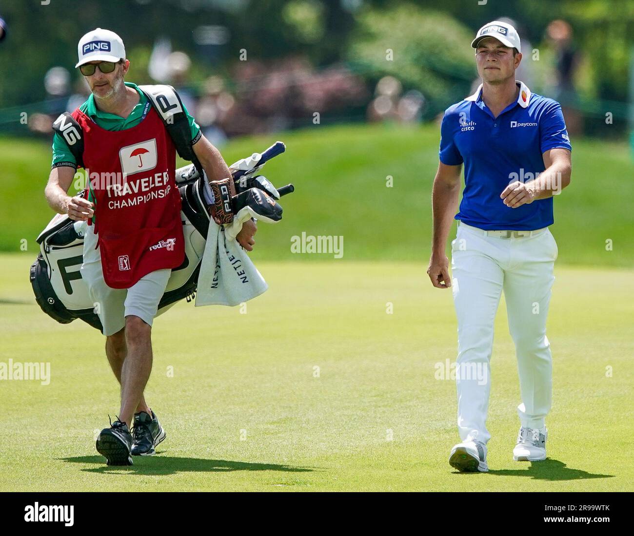 Cromwell, Connecticut, USA. 25th June, 2023. Viktor Hovland (R) and his ...