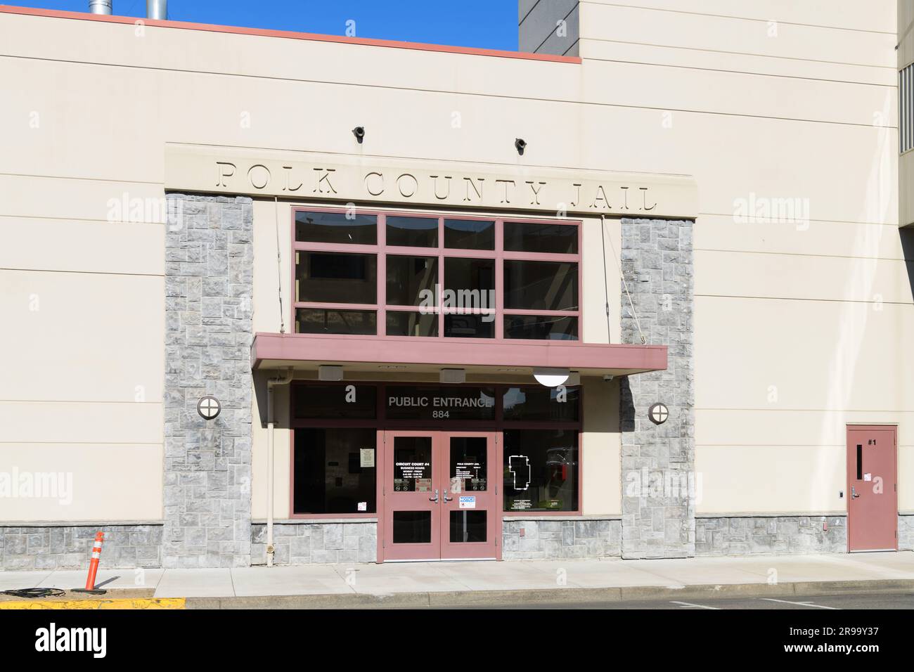 Dallas, OR, USA - June 12, 2023; Entrance door to Polk County Jail in ...