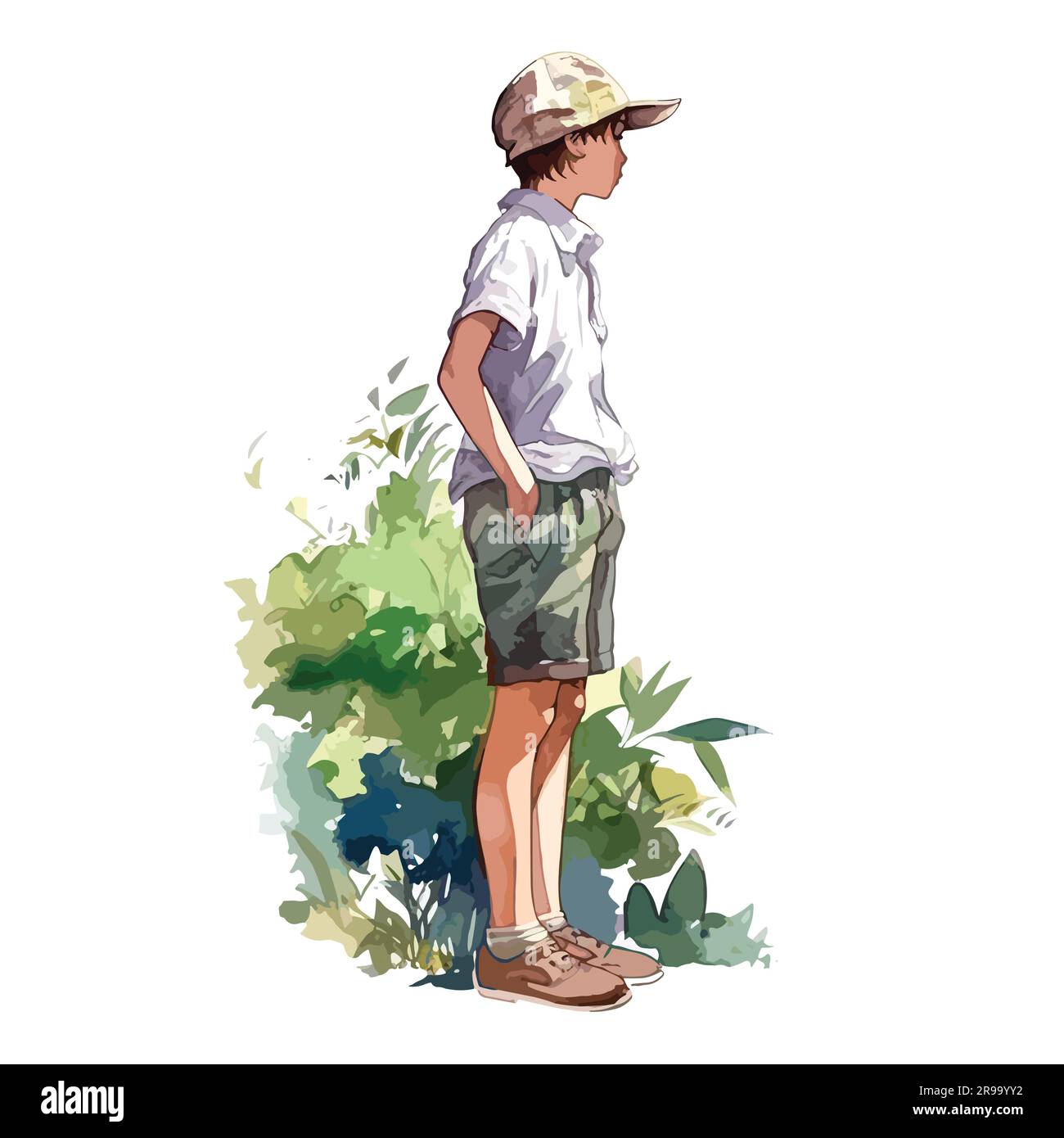 Boy on floral watercolor background vector Stock Vector Image & Art - Alamy