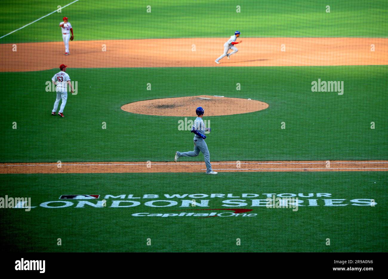 Chicago Cubs' Dansby Swanson runs between bases during the MLB London ...