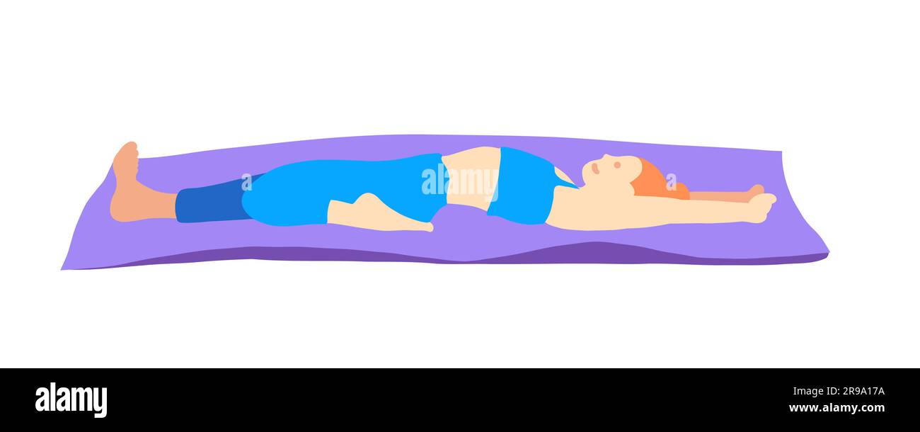 Training in yoga pose of rad hair European girl in blue tracksuit on a ...