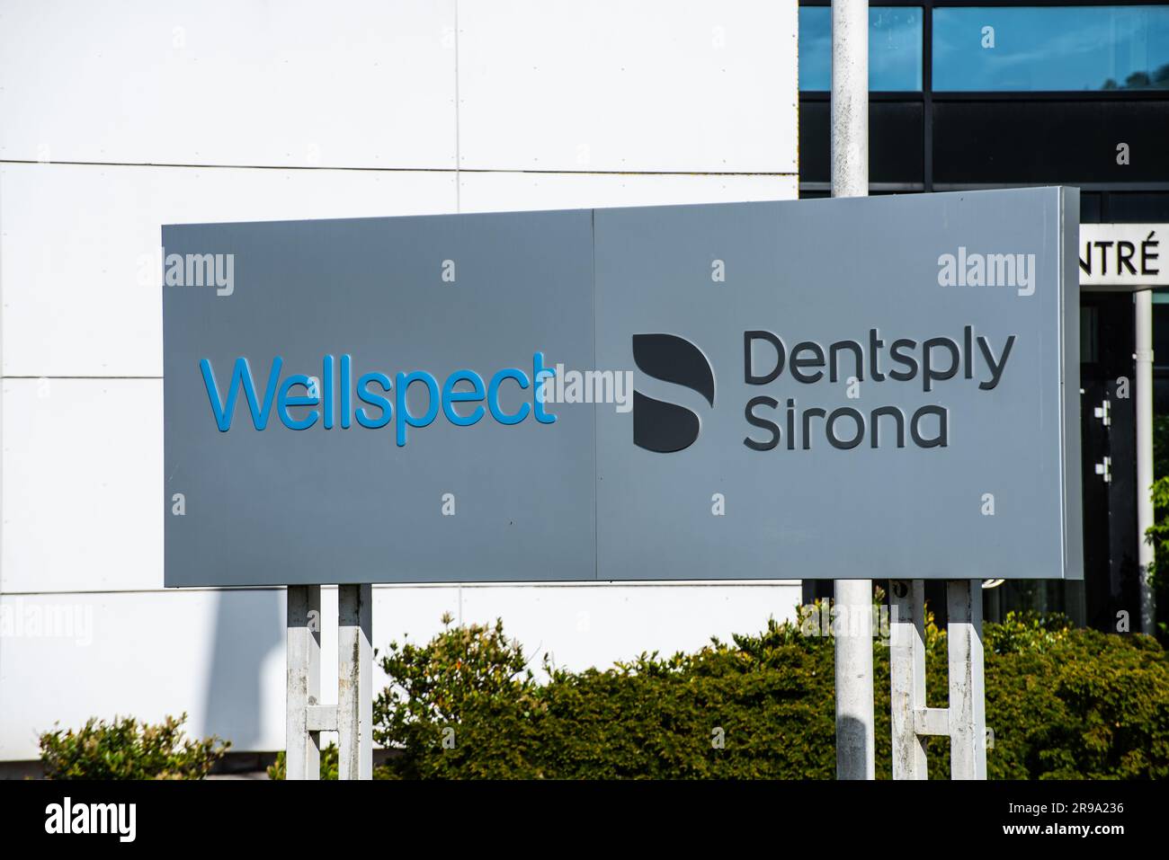 Mölndal, Sweden - May 26 2022: Wellspect Dentsply Sirona logos on a ...