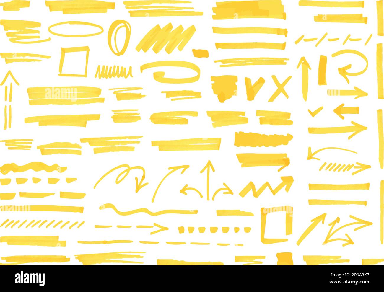 Yellow highlighter elements, acid highlighters marker stripe. Underline ...