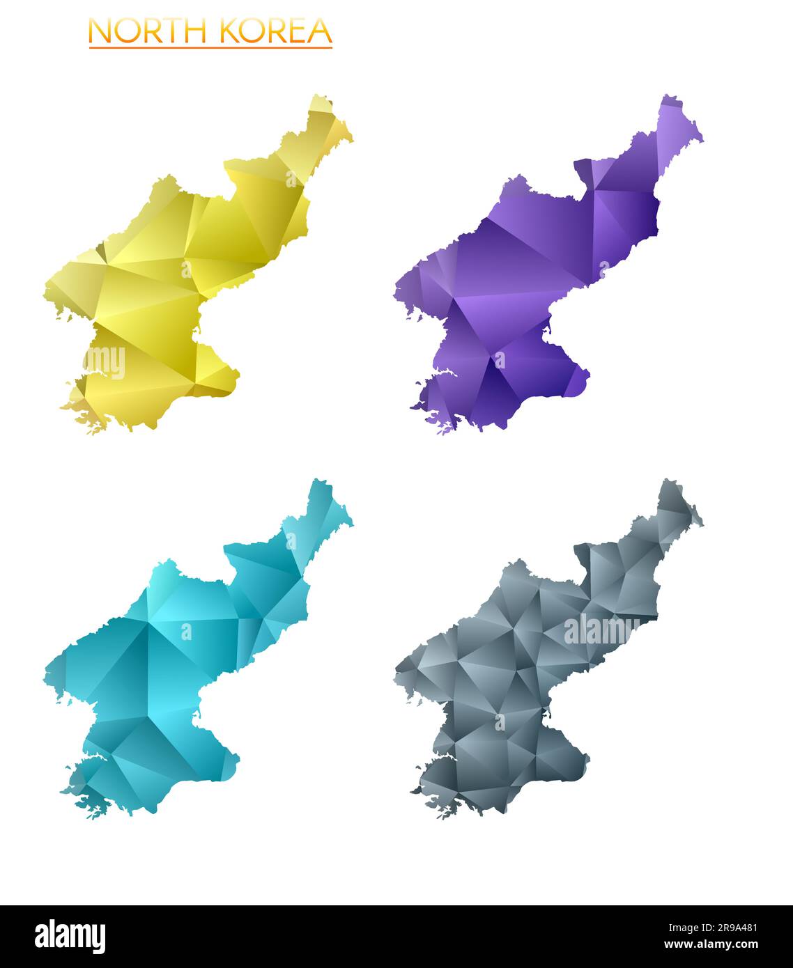 Set of vector polygonal maps of North Korea. Bright gradient map of ...