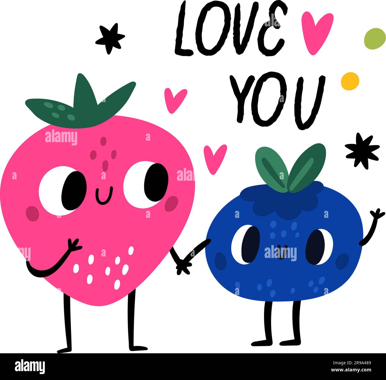Cute fruits character emblem. Happy couple. Cartoon strawberry and ...