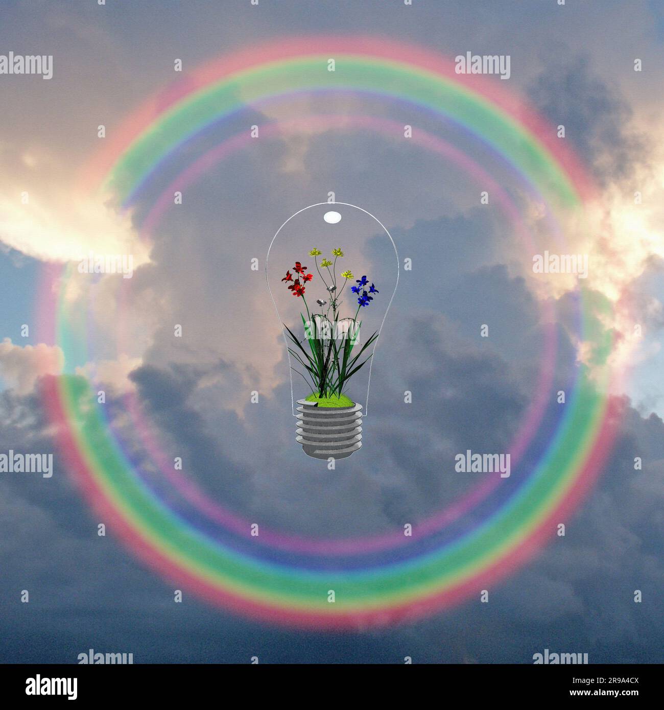 Flower filled light bulb. Modern concept art Stock Photo - Alamy