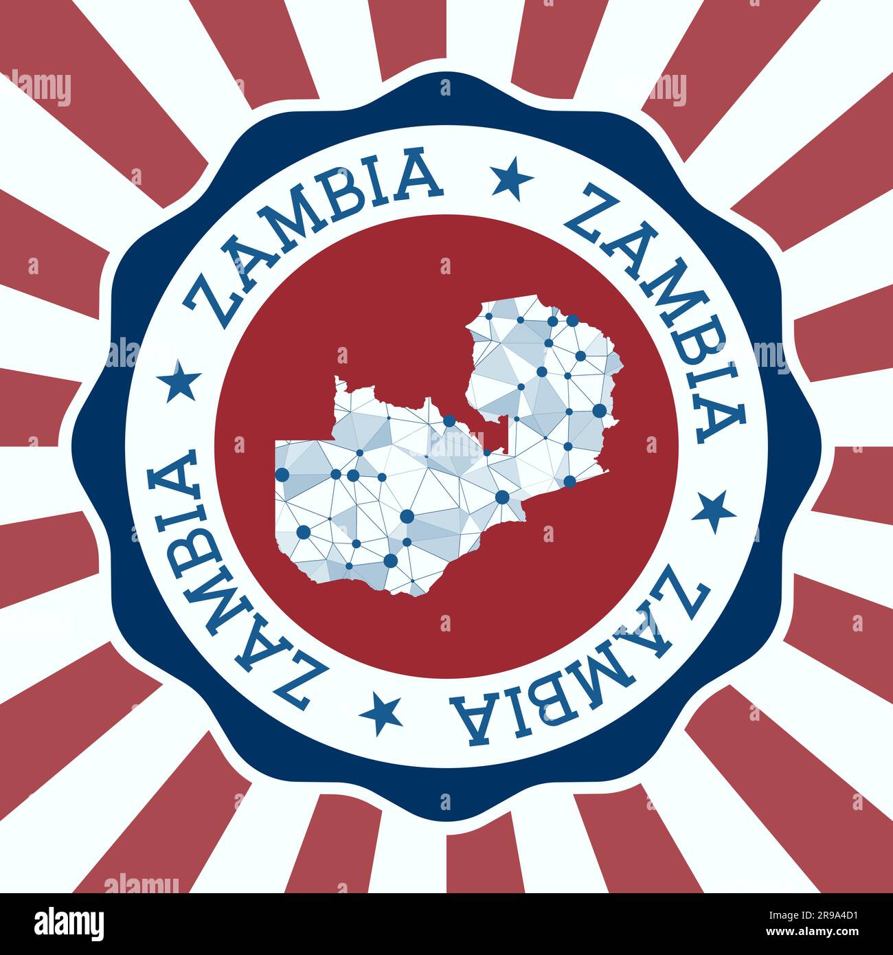 Zambia Badge. Round logo of country with triangular mesh map and radial ...