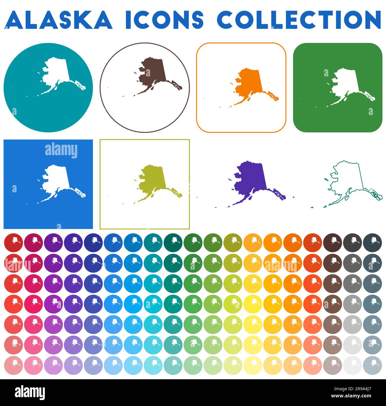 Alaska icons collection. Bright colorful trendy map icons. Modern ...
