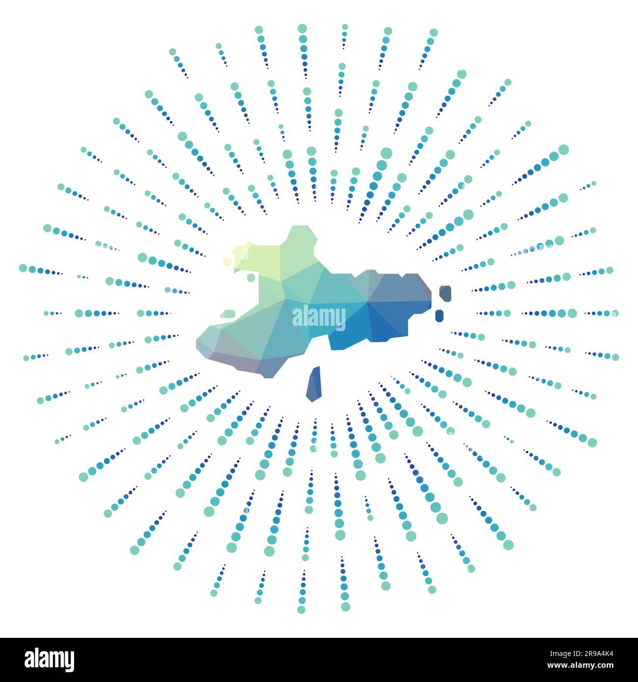 Shape of Union Island, polygonal sunburst. Map of the island with ...