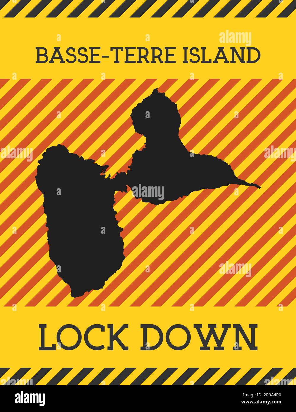 Basse-Terre Island Lock Down Sign. Yellow island pandemic danger icon ...