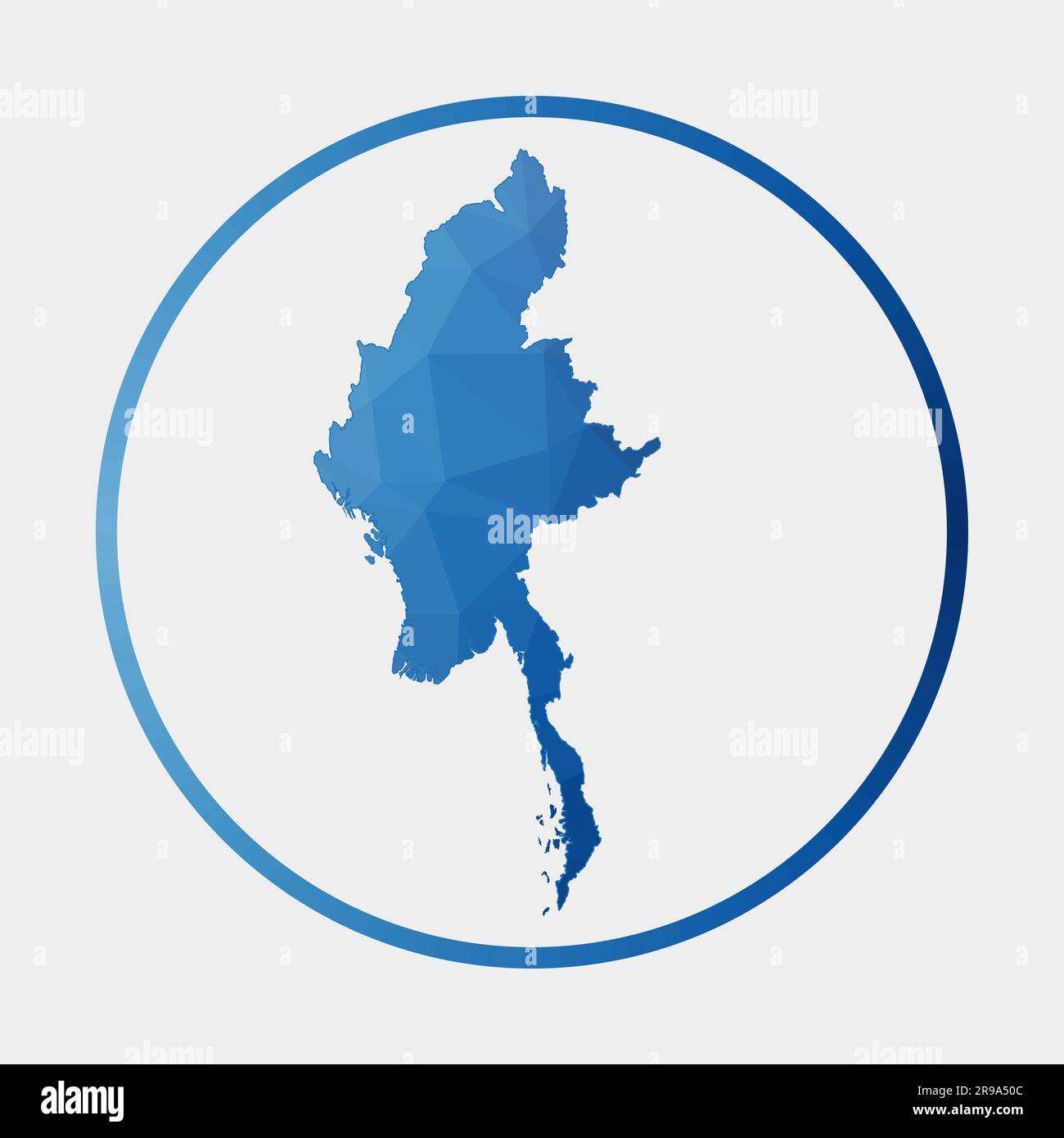 Myanmar icon. Polygonal map of the country in gradient ring. Round low ...