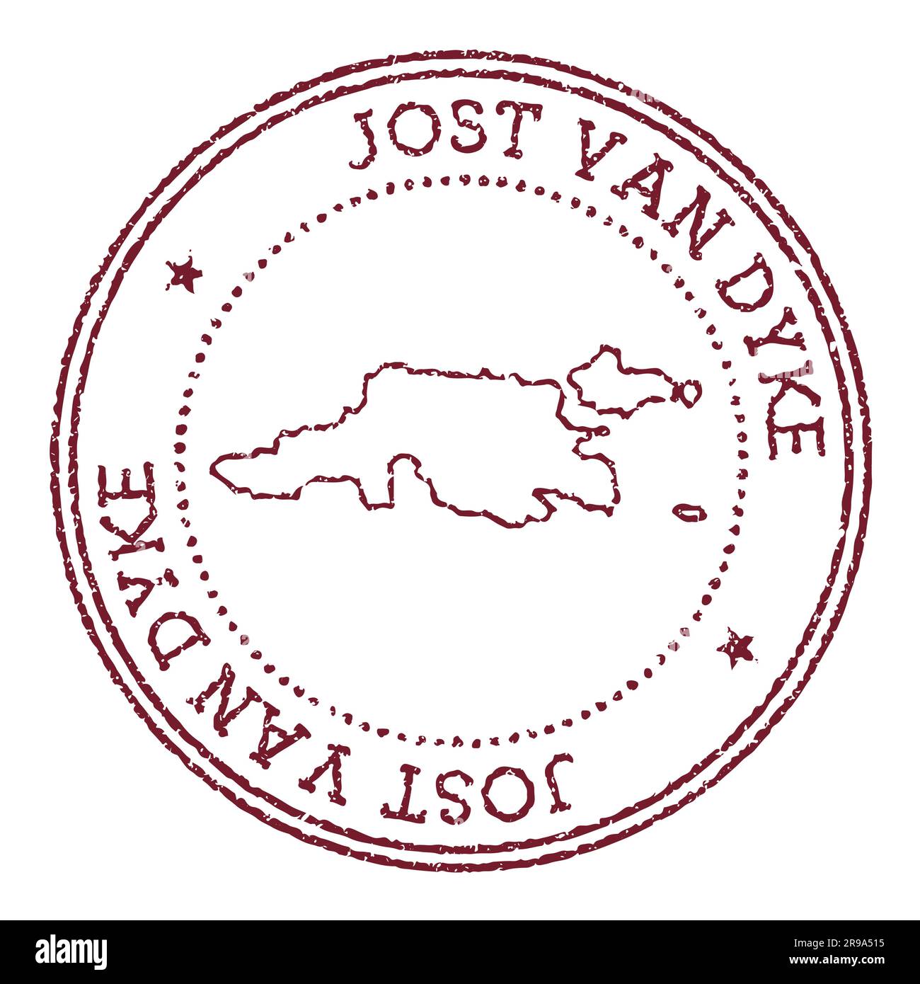 Jost Van Dyke round rubber stamp with island map. Vintage red passport ...