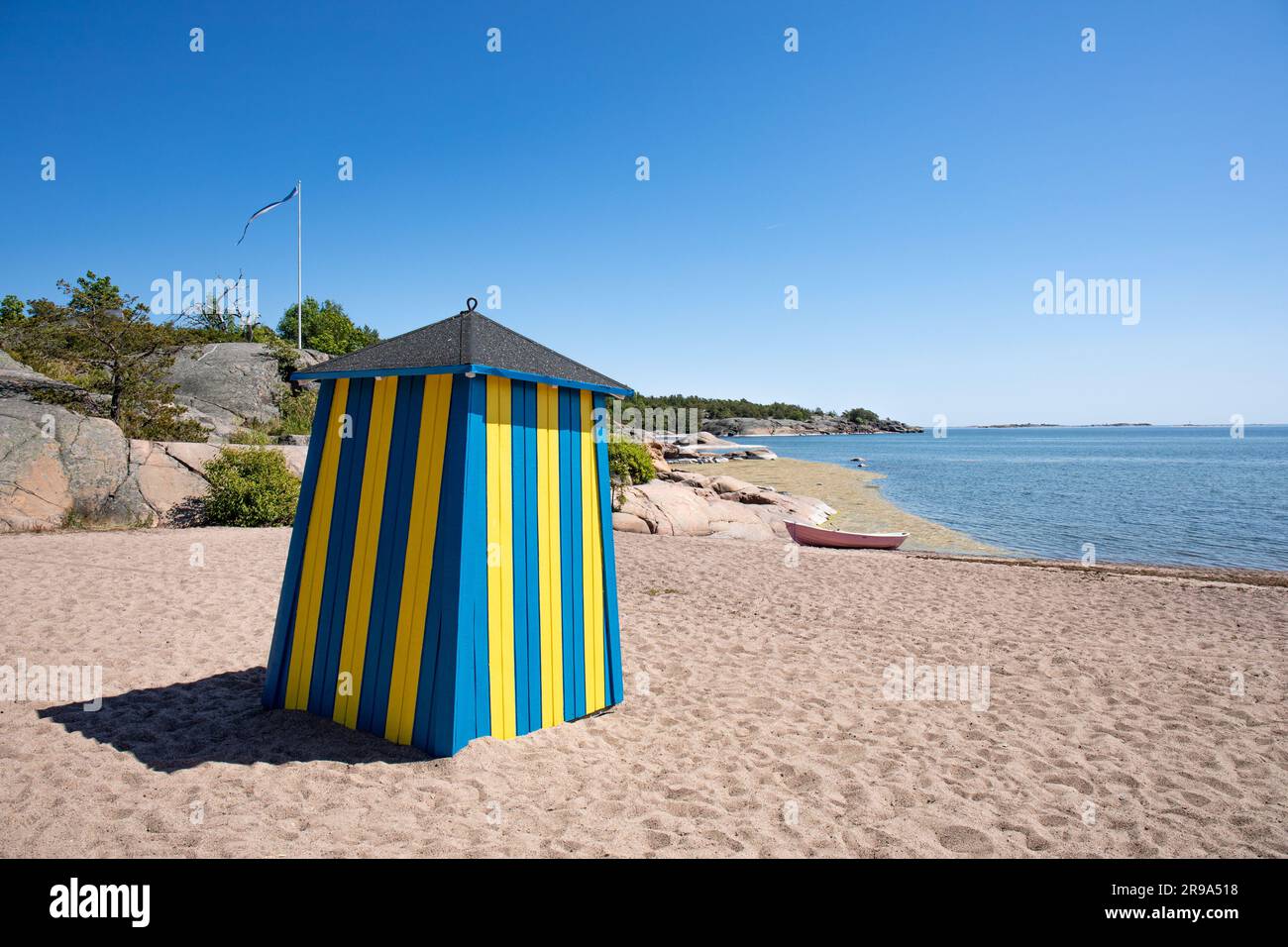 Colorful changing room on sunny summer day at Centrums Badstrand sand ...