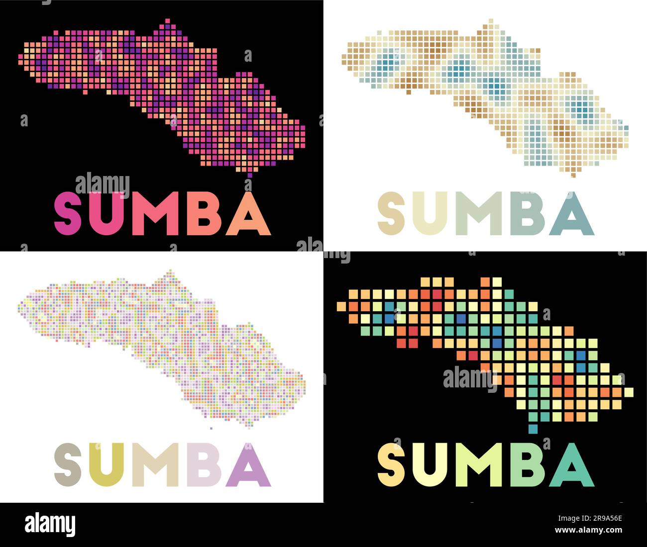 Sumba map. Collection of maps of Sumba in dotted style. Borders of the ...