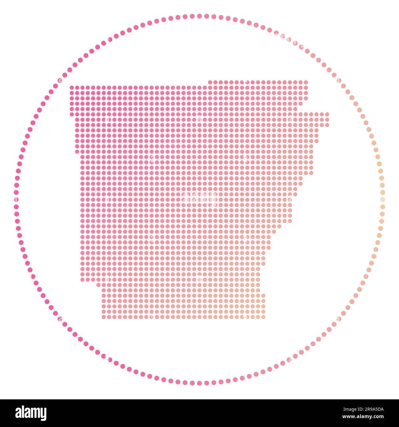 Arkansas digital badge. Dotted style map of Arkansas in circle. Tech ...