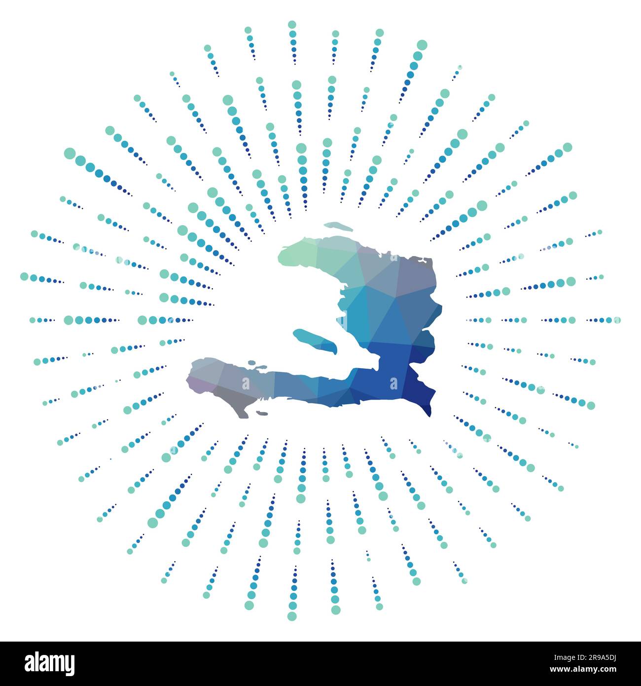 Shape of Haiti, polygonal sunburst. Map of the country with colorful ...