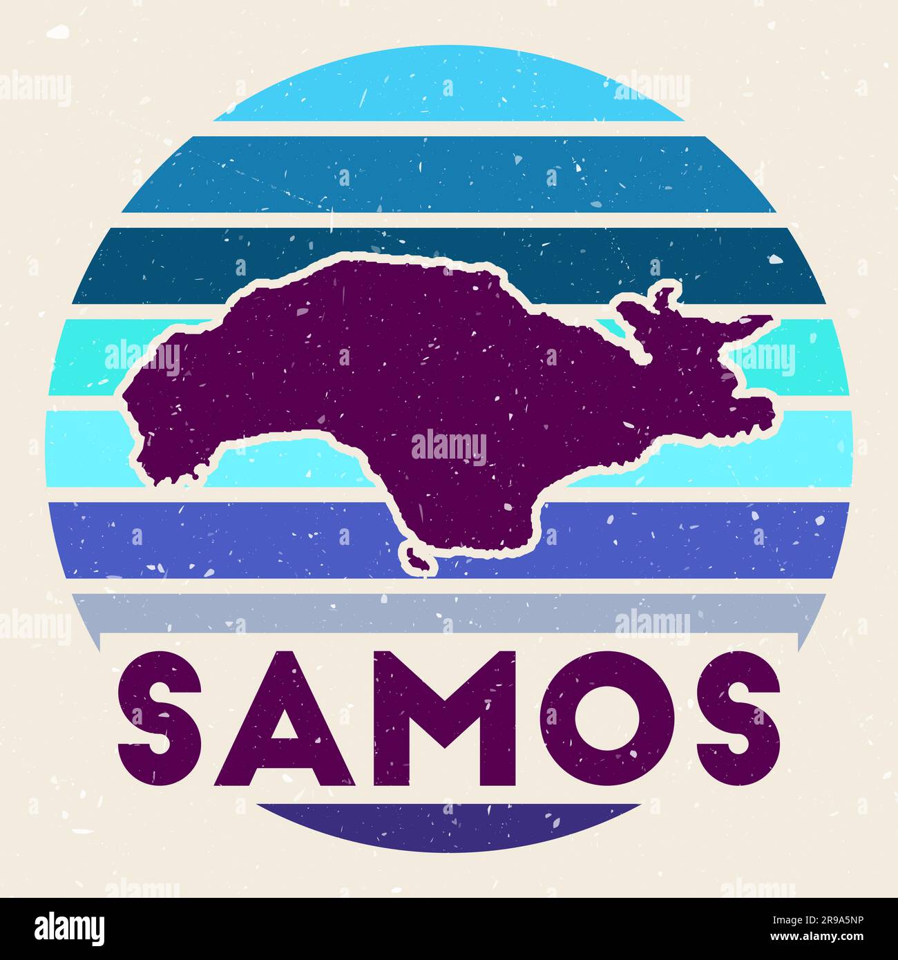 Samos logo. Sign with the map of the island and colored stripes, vector ...