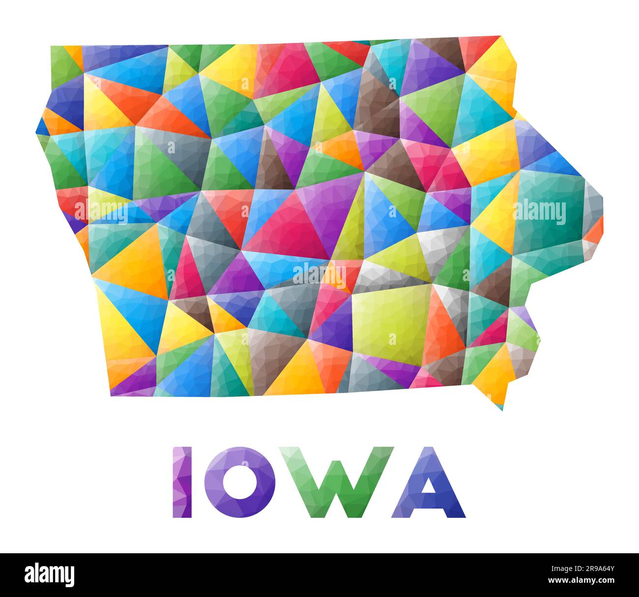 Iowa - colorful low poly US state shape. Multicolor geometric triangles ...