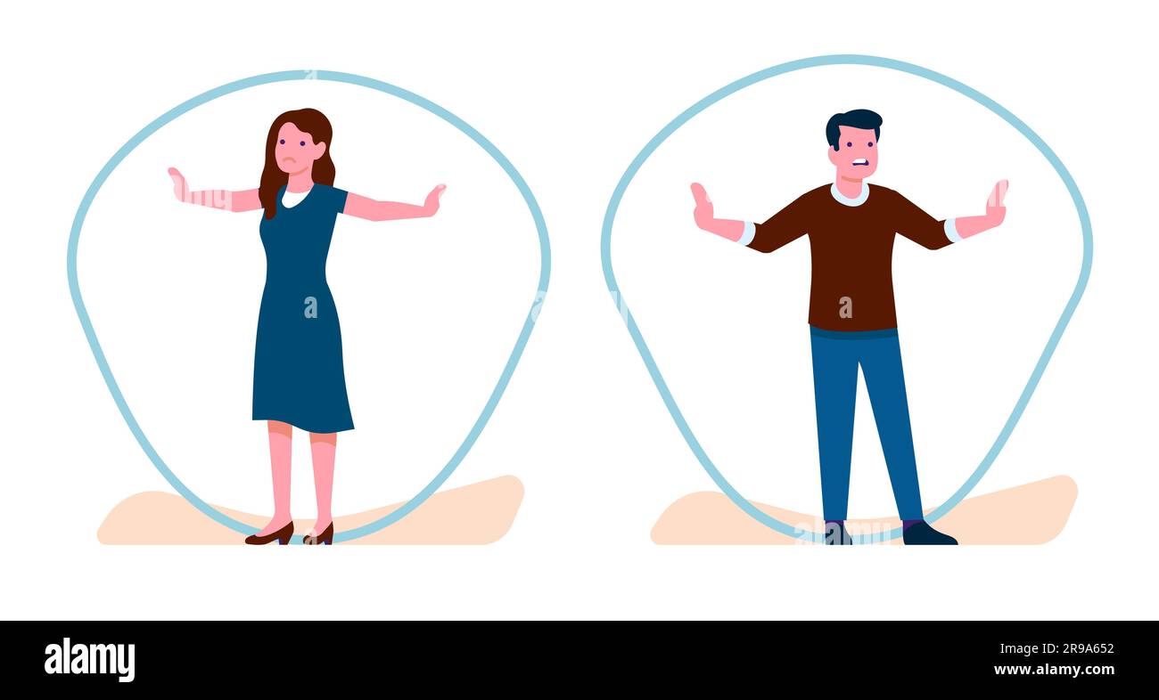 Protecting personal boundaries and freedom. Woman and man feel ...