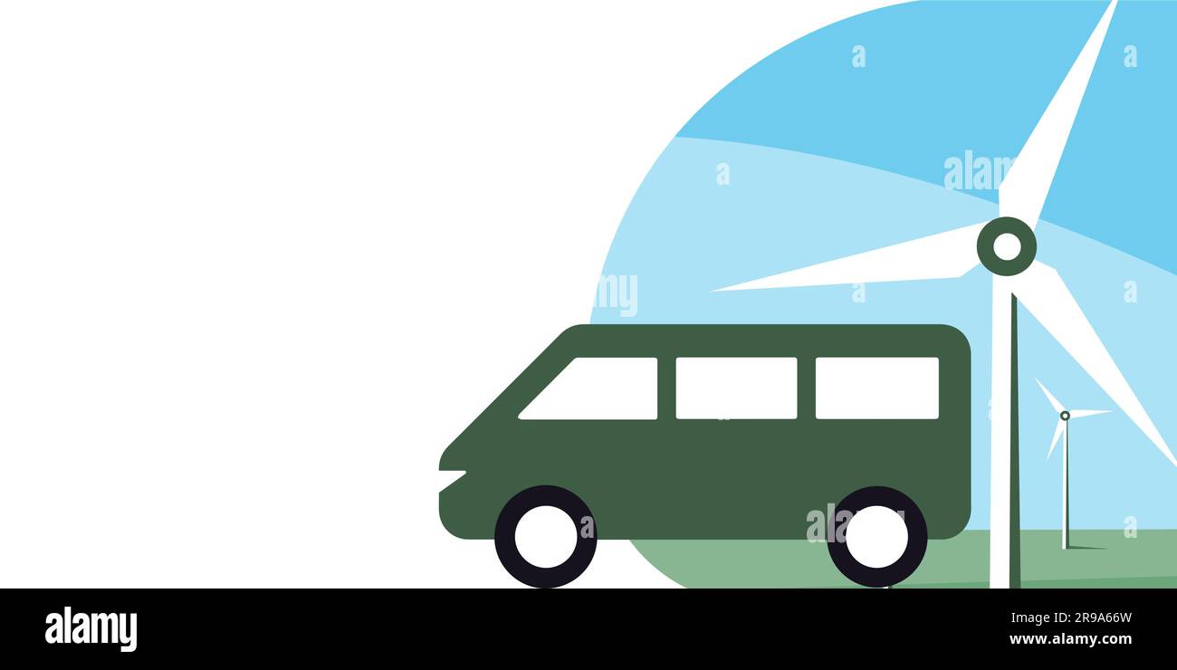 Eco energy concept poster. Wind power plant and eco car. Renewable ...