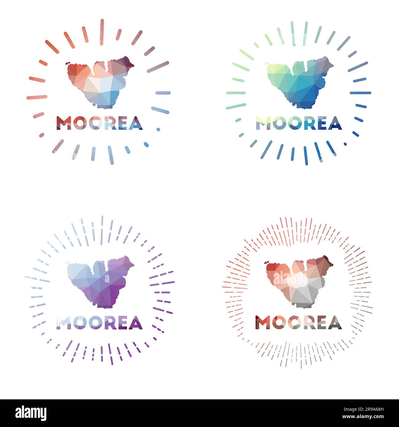 Moorea low poly sunburst set. Logo of island in geometric polygonal ...