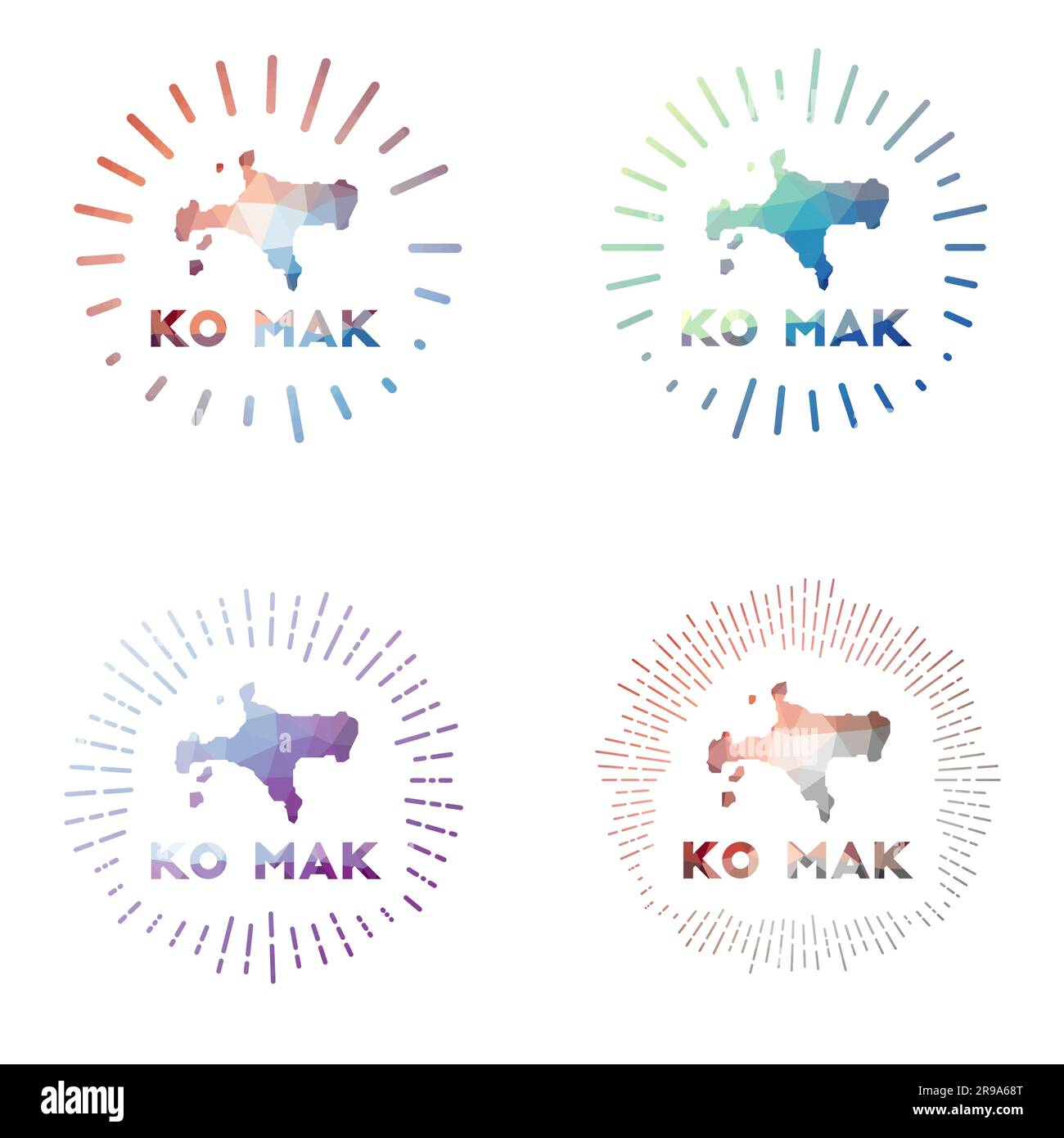 Ko Mak low poly sunburst set. Logo of island in geometric polygonal ...