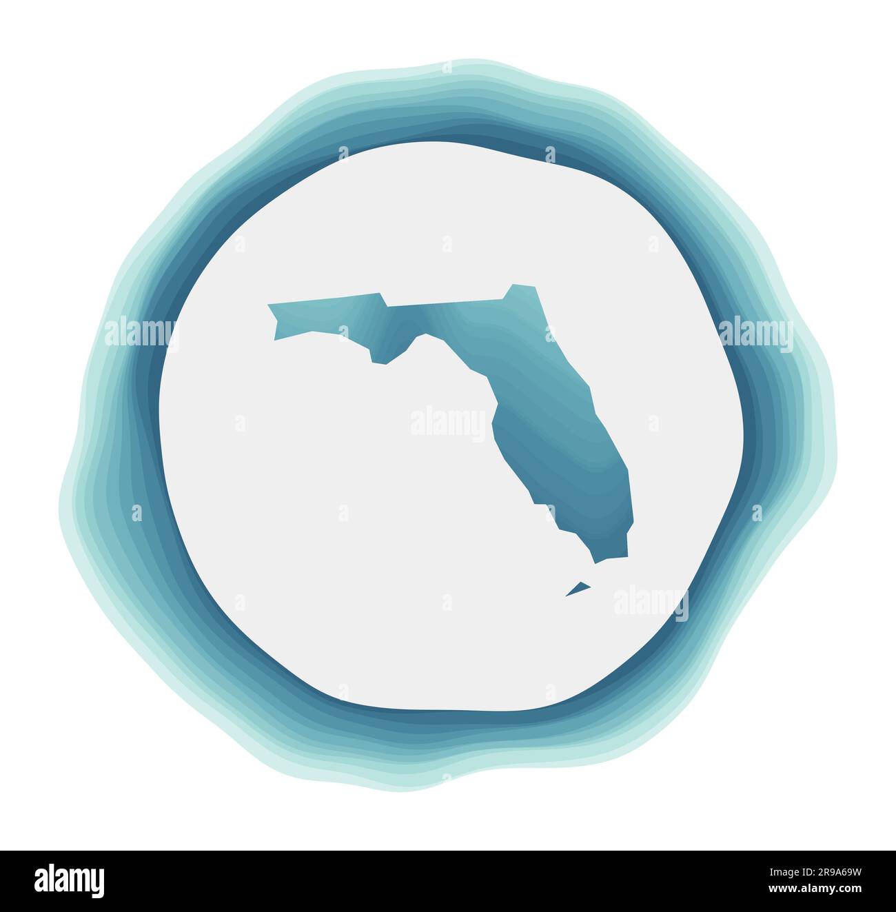 Florida logo. Badge of the US state. Layered circular sign around Florida border shape. Classy ...