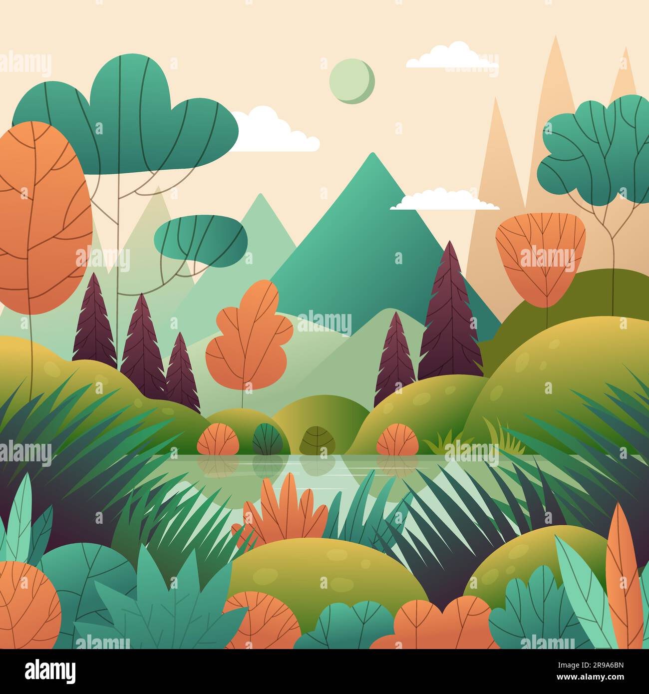 Forest landscape. Weather background with trees and bushes. Recent ...