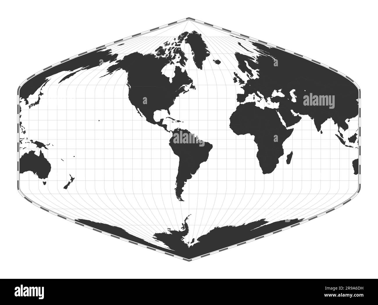 Vector world map. Baker Dinomic projection. Plain world geographical ...
