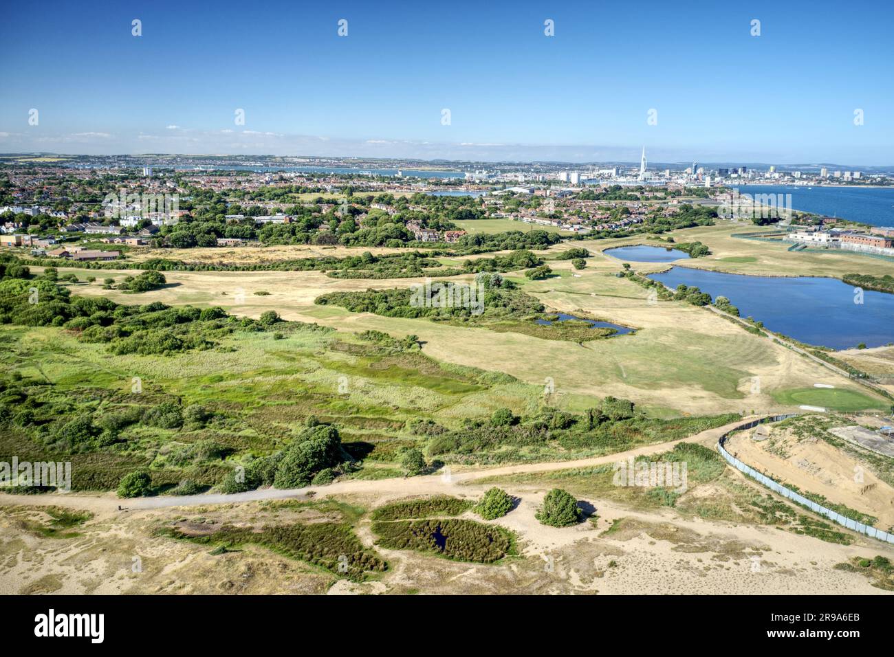 Aerial view over Gilkicker Lagoon and Gosport and Stokes Bay 9 hole ...