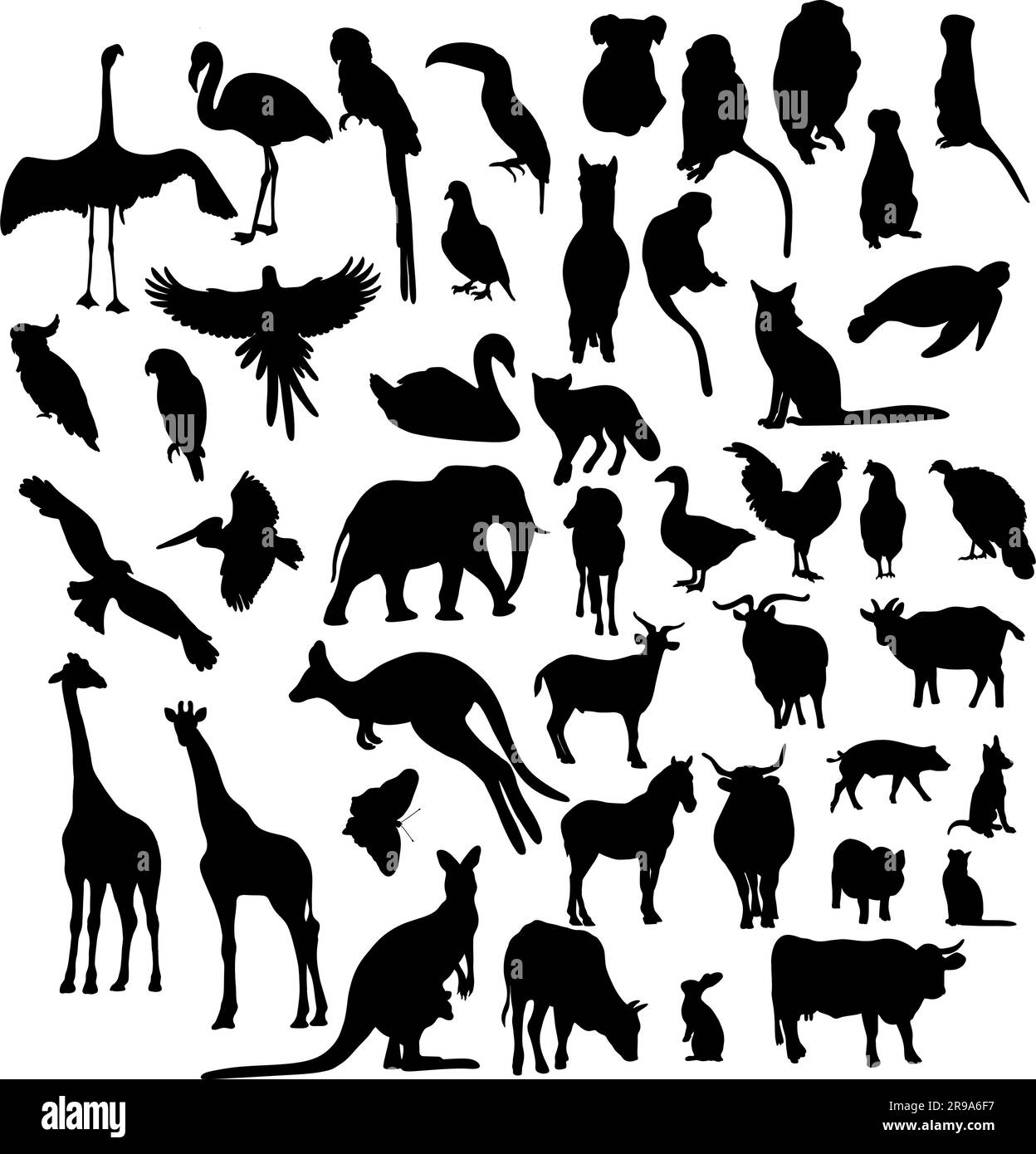 Big collection silhouettes animals and birds. Vector illustration ...