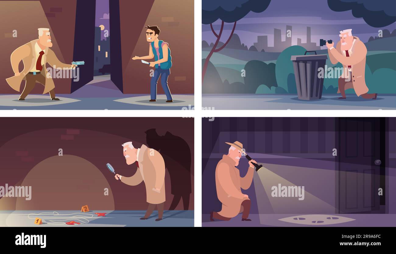 Detective. Policeman working detective concept composition spy and ...