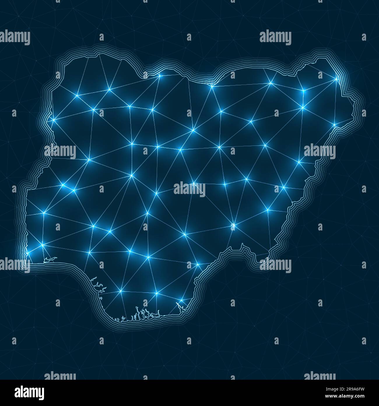Nigeria network map. Abstract geometric map of the country. Digital connections and ...