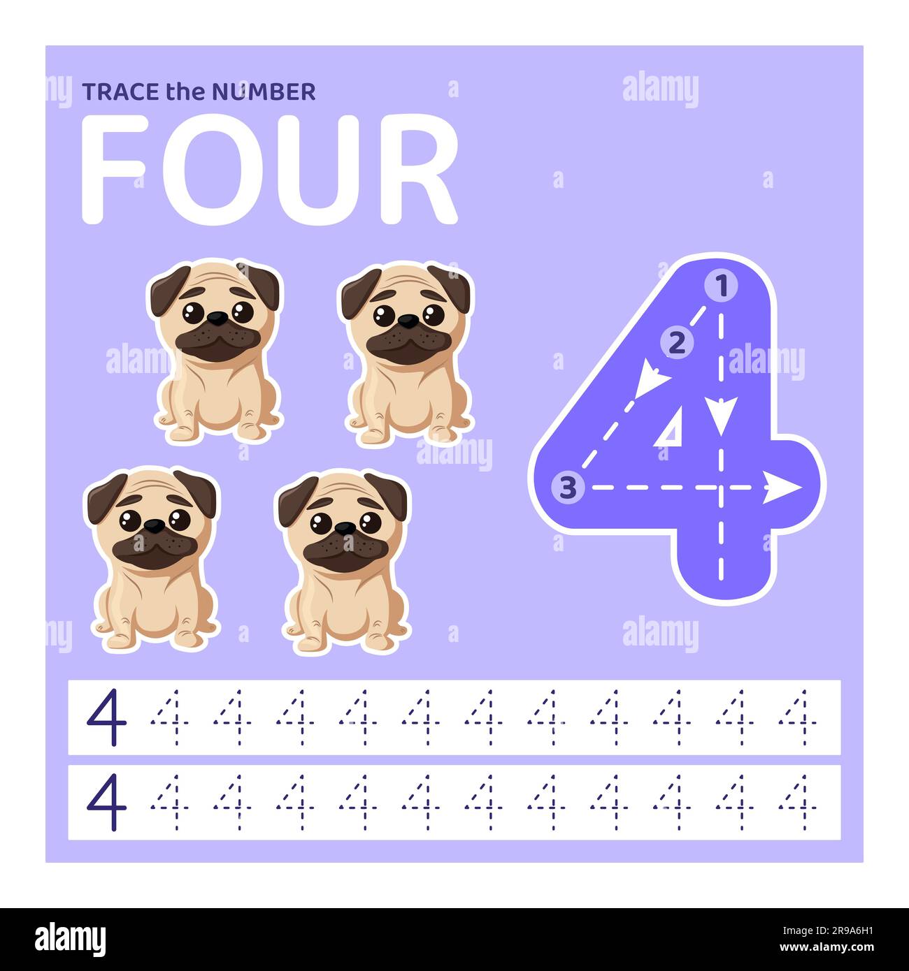 Trace Number Four Learning To Count And Write Stock Vector Image And Art Alamy