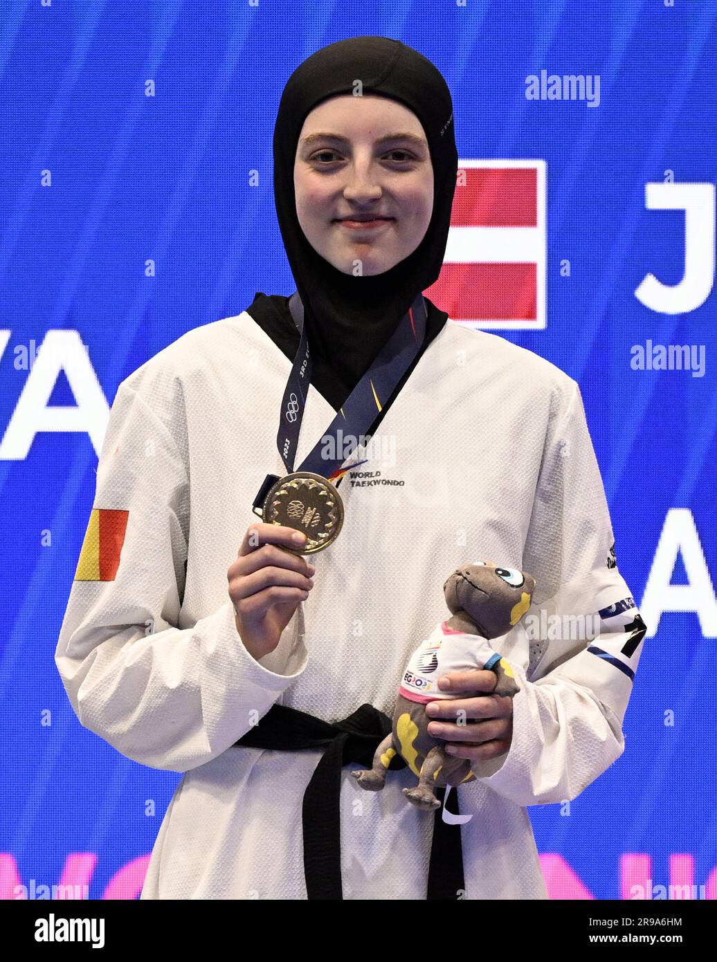 Krakow, Poland. 25th June, 2023. Taekwondoka Athlete Sarah Chaari poses ...