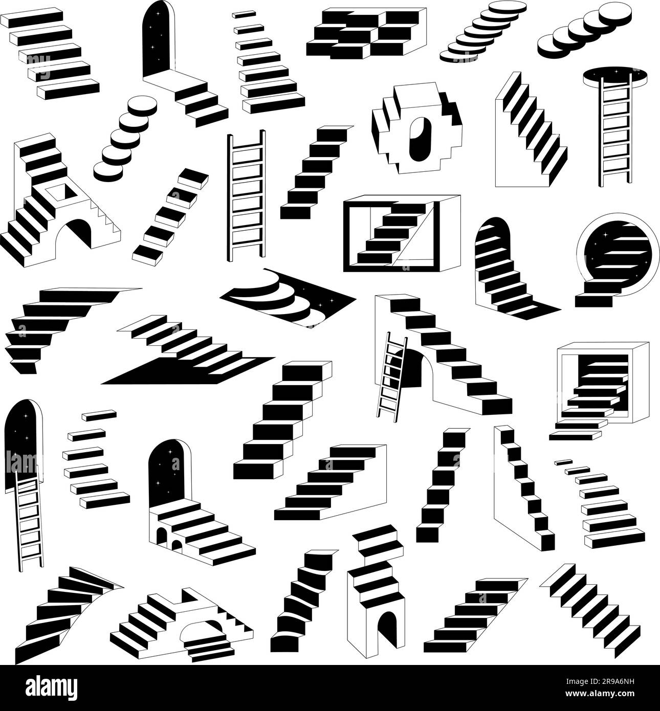 Surreal ladders. Modern architectural abstract construction surreal ...