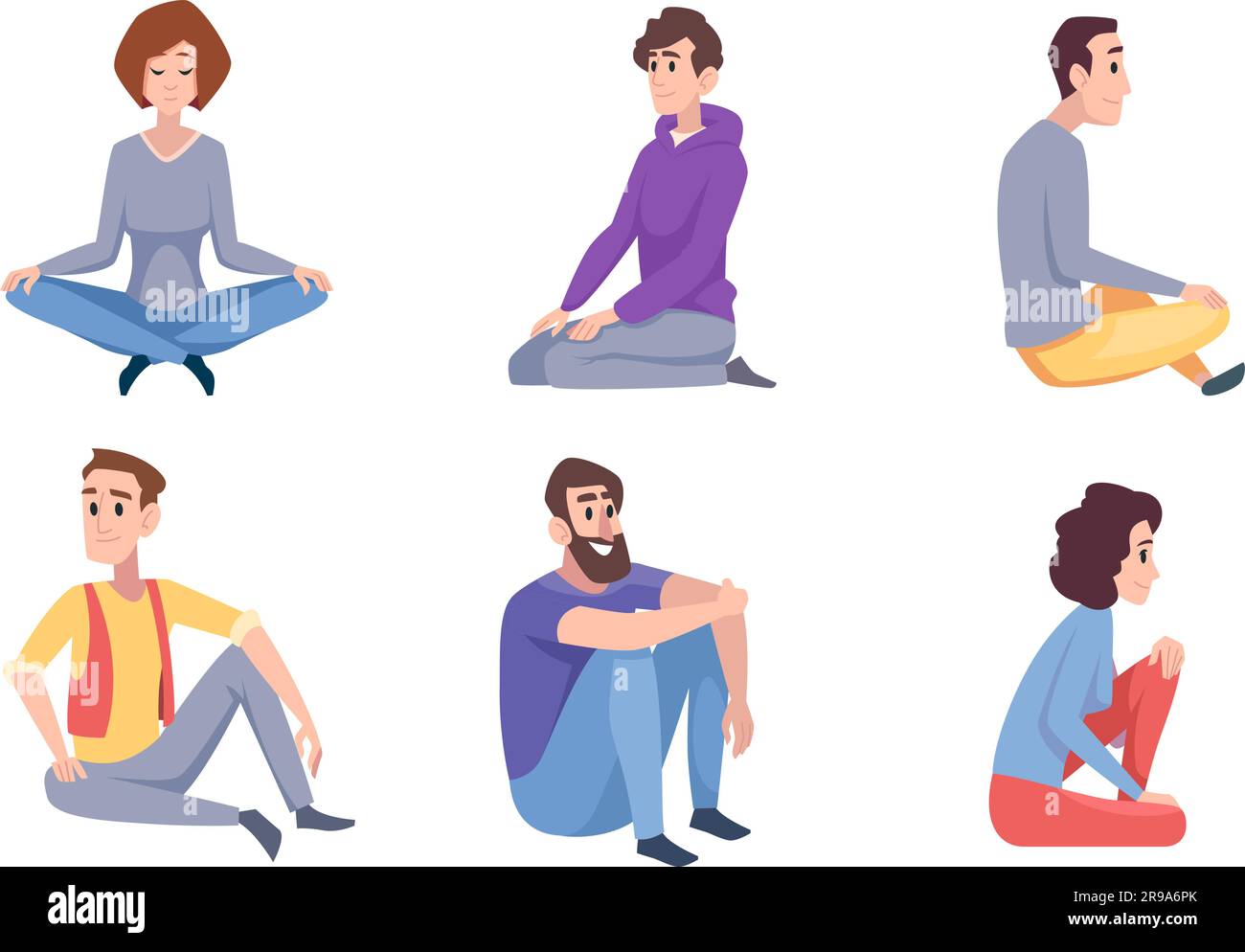 Sitting knees. People male and female sitting on floor different poses ...