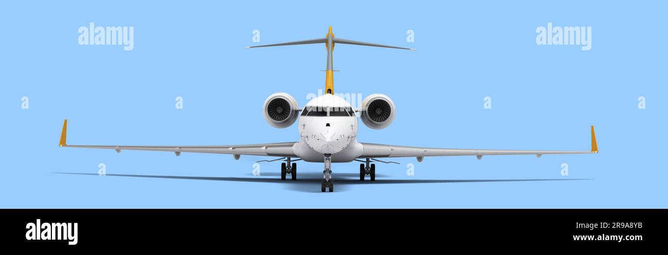 new passenger plane front side view travel concept 3d render on blue ...
