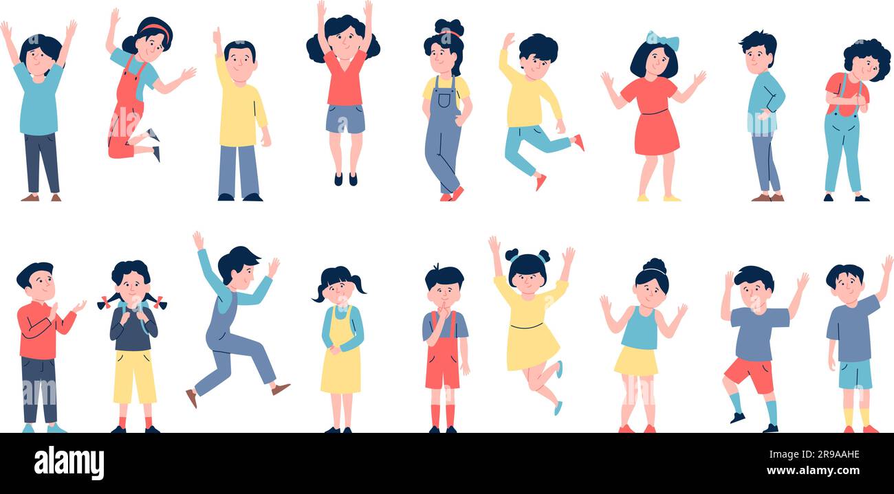 Happy jumping energetic kids. Isolated children, cartoon laughing funny ...