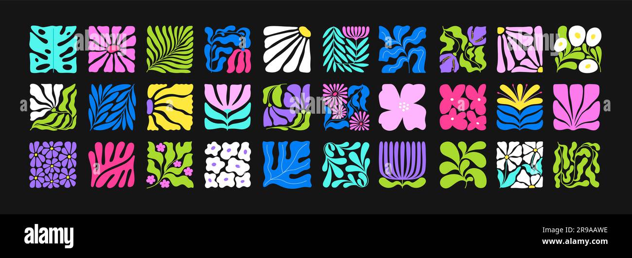 Acid abstract contemporary elements, neon floral tiles for design ...