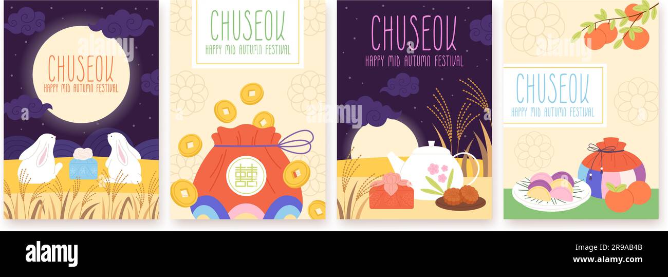 Chuseok printable cards graphic design. Asian korean thanksgiving ...